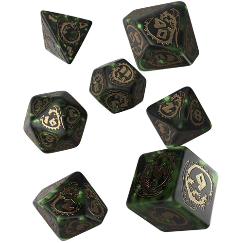 Q-Workshop Runic Bottle-Green & gold Dice Set | Toys | Toy Street UK